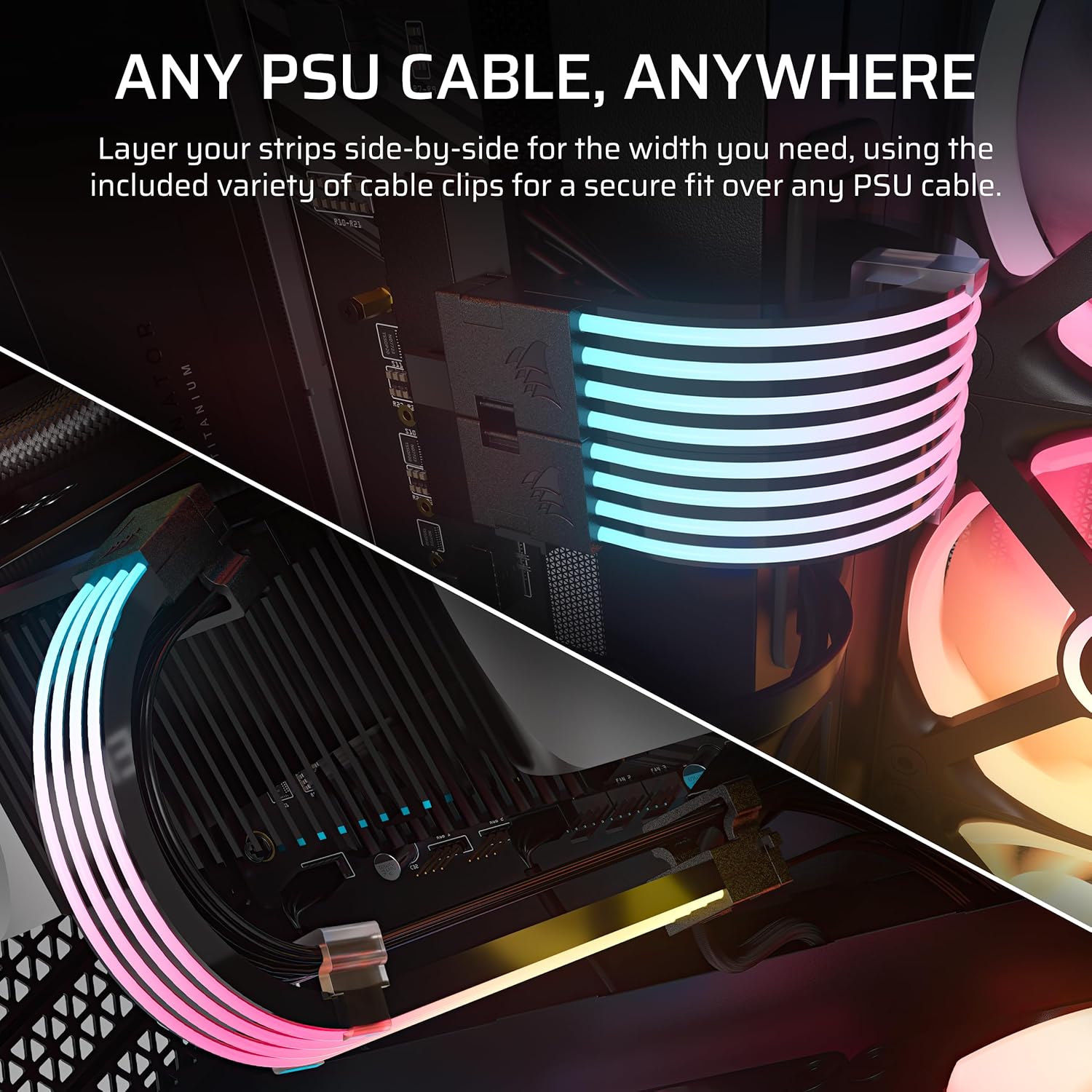 CORSAIR iCUE ARGB PSU Cable Strips – 2x 200mm LED Strips – 100 RGB LEDs ...